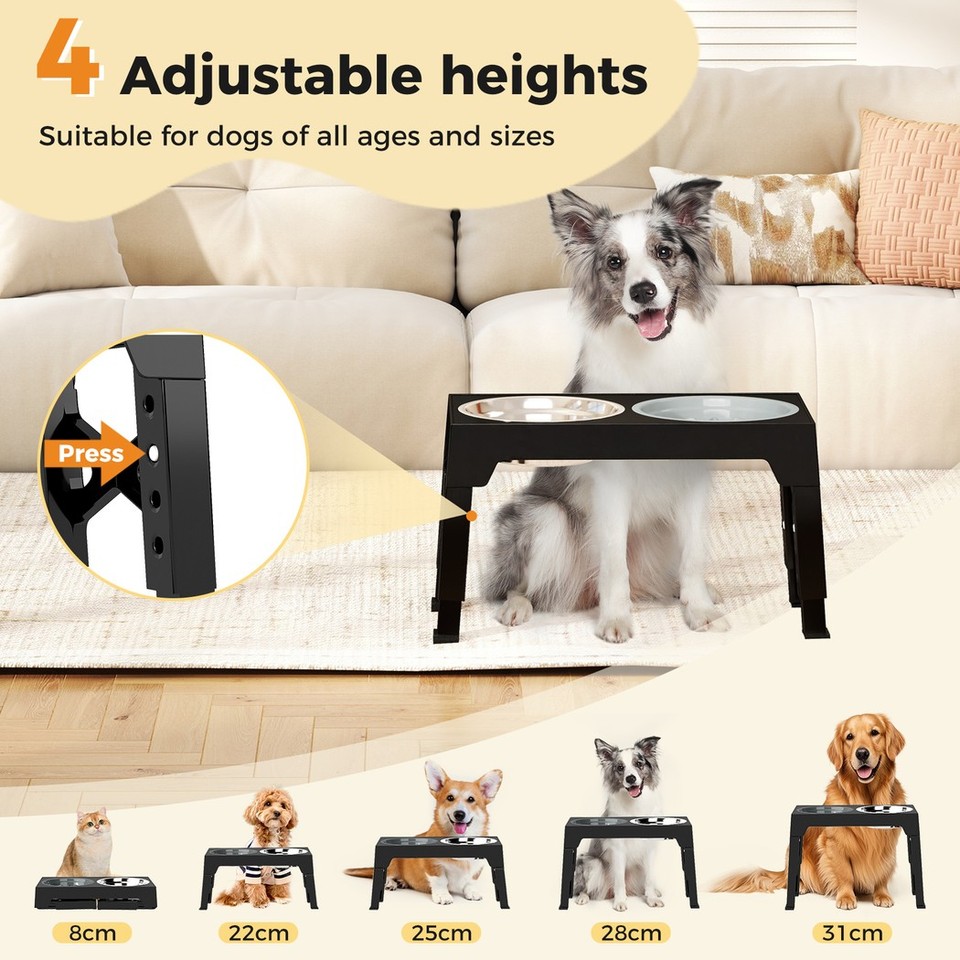 Large Dog Food Feeding Stand Station Stainless Double Raised Bowls ...