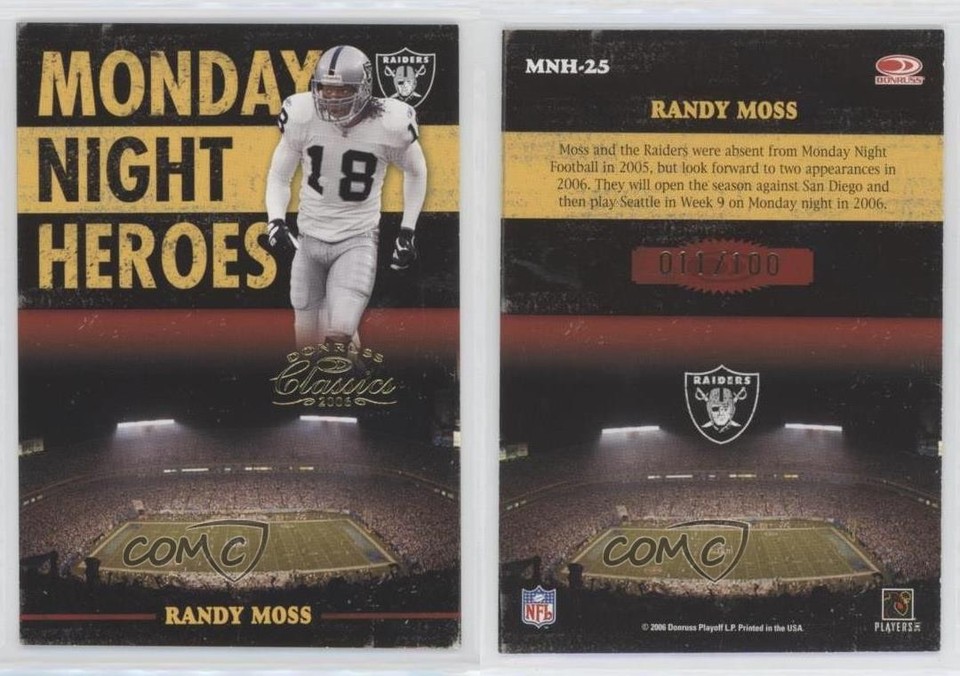 2006 Donruss Classics Monday Night Heroes Gold /100 Randy Moss #MNH-25 ...