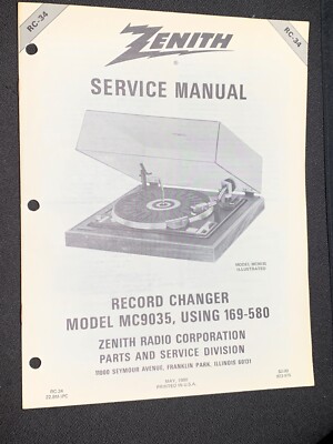 Zenith RC34 MC9035 169-580 Service Manual Record Changers Original | eBay
