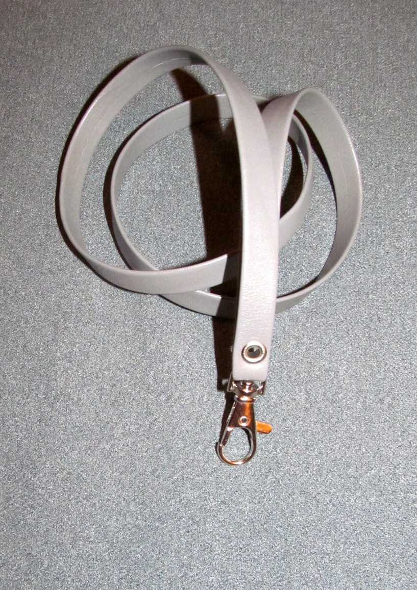 Handmade Gray Leather Lanyard ID Holder (flat, folded, double sided) 30 ...