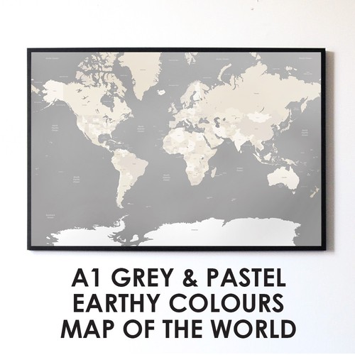 Map of the World A1 Travel Poster Wall Art Prints - Select Your Colour ...