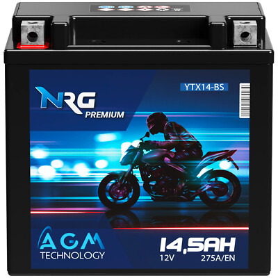 NRG YTX14-BS AGM Motorradbatterie 12V 14,5Ah 51214 GTX14-B YTX14-4 ...