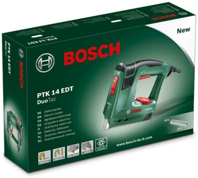 BOSCH GREEN Electric Staple Gun Tacker PTK 14 EDT with DuoTac & 1000 ...