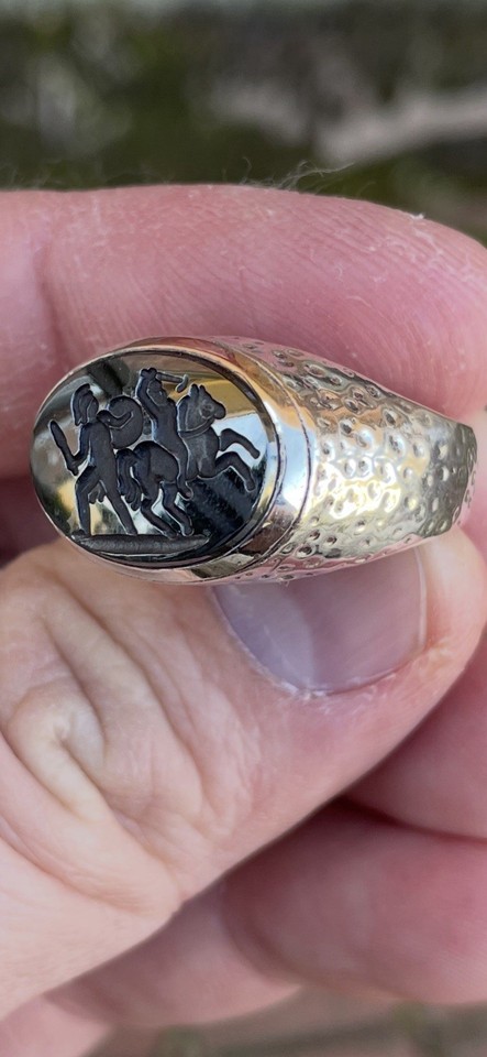 Vintage Men Roman Soldier Gladiator Antique Onyx Signet Ring .925 ...