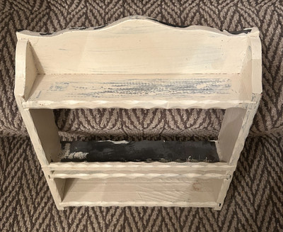 Antique CHIPPY WHITE WOOD SPICE RACK Painted Carved Wall Shelf Curio ...
