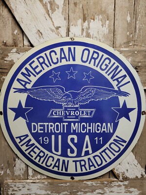 VINTAGE CHEVROLET PORCELAIN SIGN 30" AMERICAN AUTOMOBILE CAR CHEVY ...