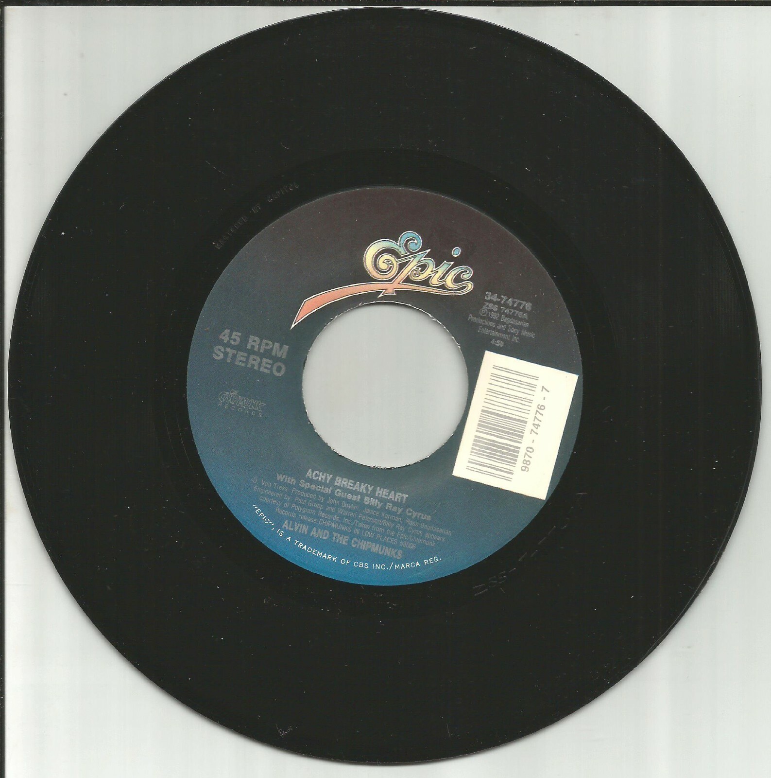 ALVIN & THE CHIPMUNKS & BILLY RAY CYRUS Achy Breaky Heart 7 INCH Vinyl ...