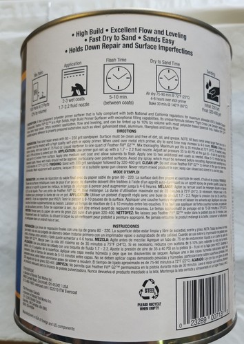 Fibreglass Evercoat 713 Feather Fill G2 Primer W/ 4 Clear Hardeners ...