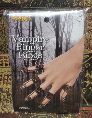 Spirit Halloween Gothic Black Red Rhinestone Vampire Five Finger Rings ...