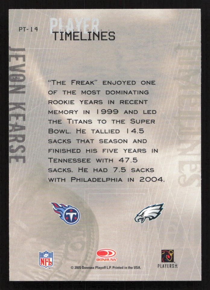 2005 Donruss Throwback Threads Jevon Kearse Player Timelines #PT-14 Card | eBay