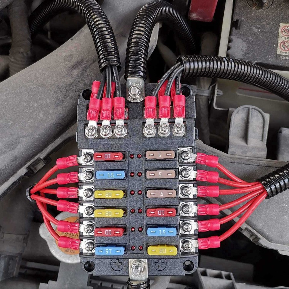 12V 12 Way Marine Fuse Fuse Panel with Ground & 12 Volt Fuse Box for ...