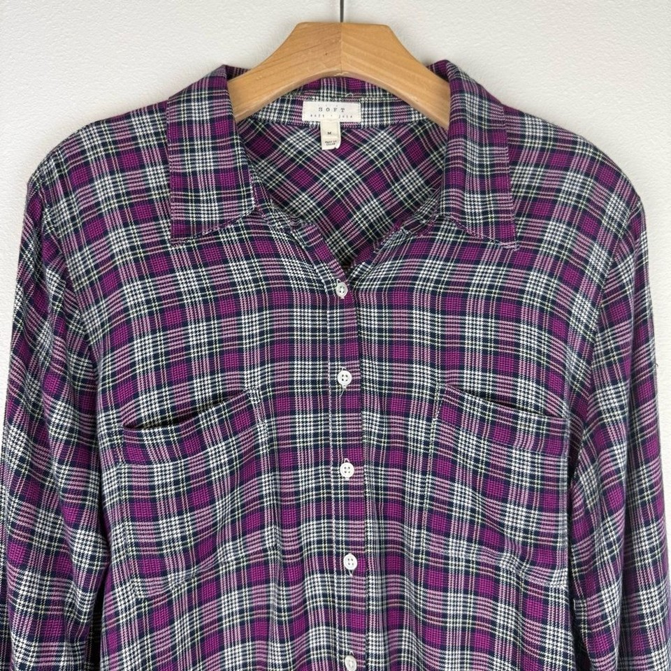Soft Joie Purple Plaid Button Down Flannel Shirt Womens Medium | eBay