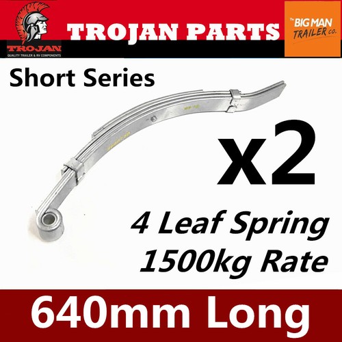 2x Trojan Dacromet Short Springs 4 Leaf Slipper Spring 640mm HD 1500kg ...