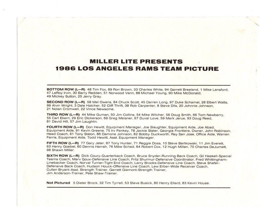 VINTAGE ORIGINAL 1986 LOS ANGELES RAMS 7.5X9.5 TEAM PHOTO | eBay