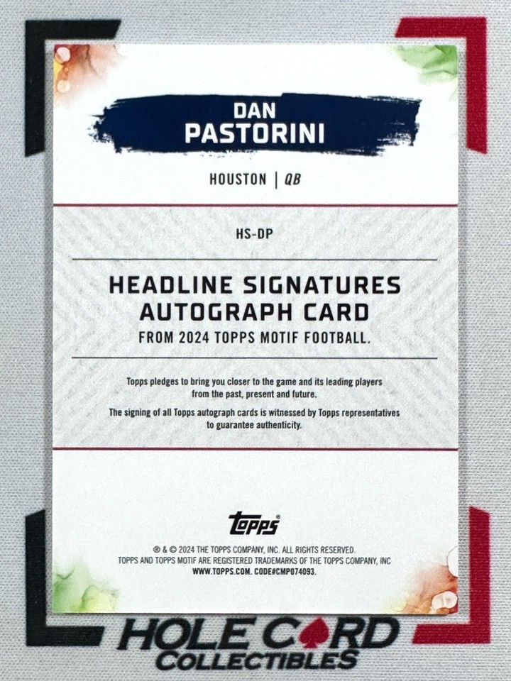 DAN PASTORINI 2024 Topps Motif Headline Signatures Autograph Auto #HS ...