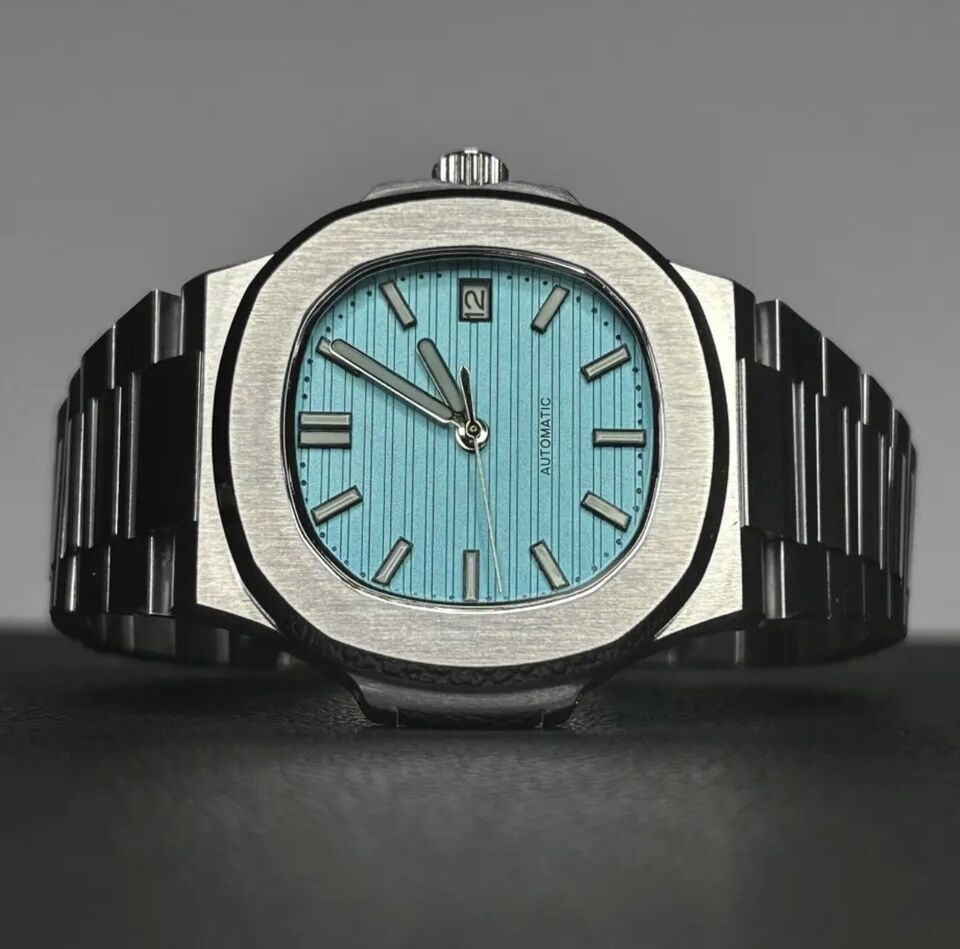 Retro Square 40mm Ice Blue Watch Dial Sapphire NH35A Mens Mechanics ...