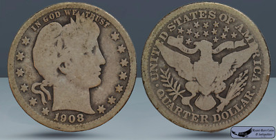 1908 Barber Quarter, Good+ Condition, Silver, Ryan's Rare Coins ...
