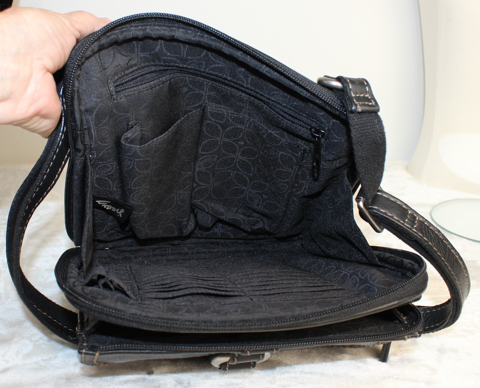 Fossil Black Leather Cargo Flap Shoulder Bag Crossbody Organizer Purse ...