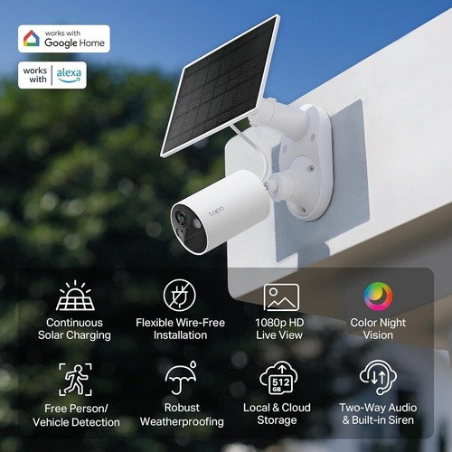 TP-Link 𝗧𝗮𝗽𝗼 SolarCam C402 Kit, Outdoor Battery Camera w/Solar Panel ...