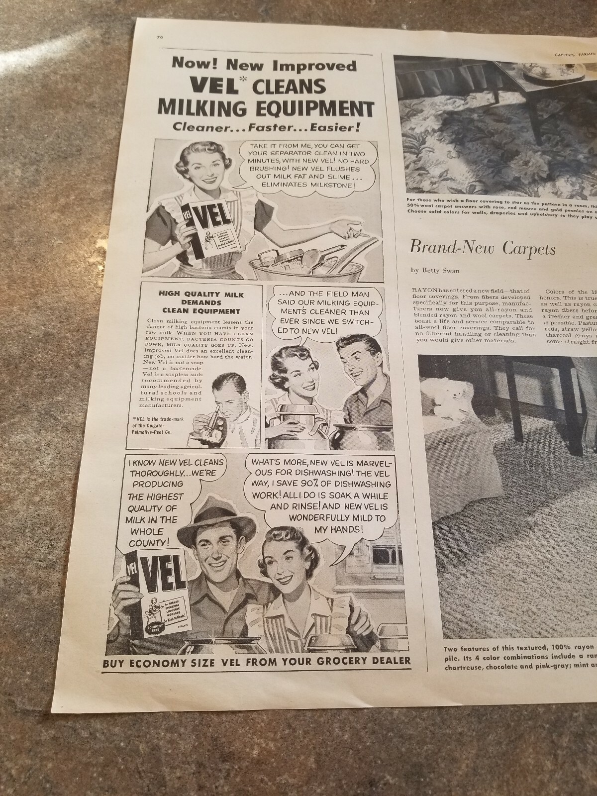 1951 Vintage Print Ad Vel Soap. Cleans Milking Equipment | eBay