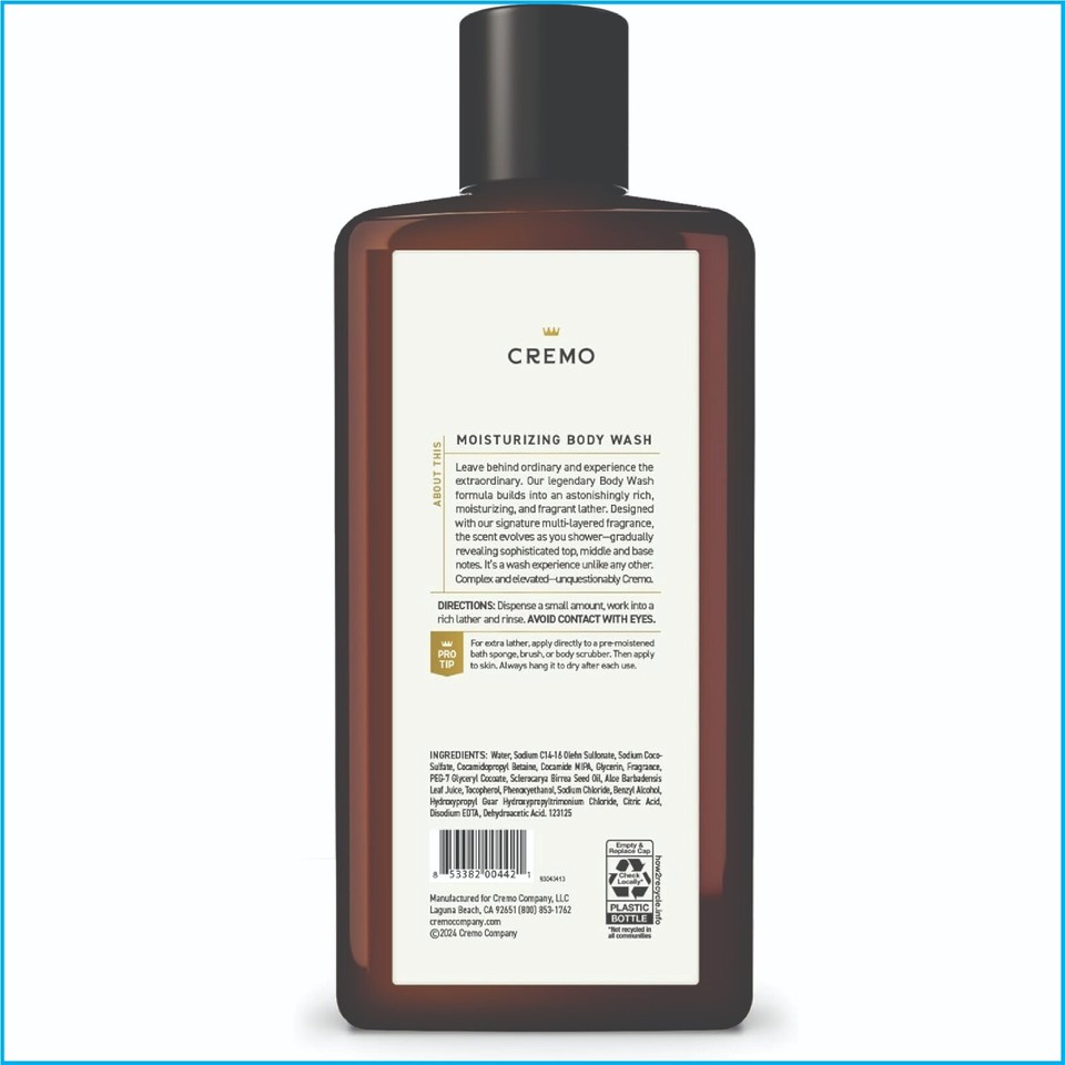CREMO - Shower Gel _ Bourbon & Oak Shower Gel _ Moisturizing & Spicy ...