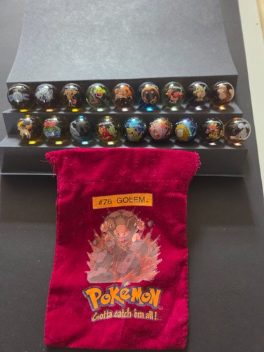 18 x 1st Gen Pokemon Marbles Vintage 1990's Collectable and Golem Pouch ...