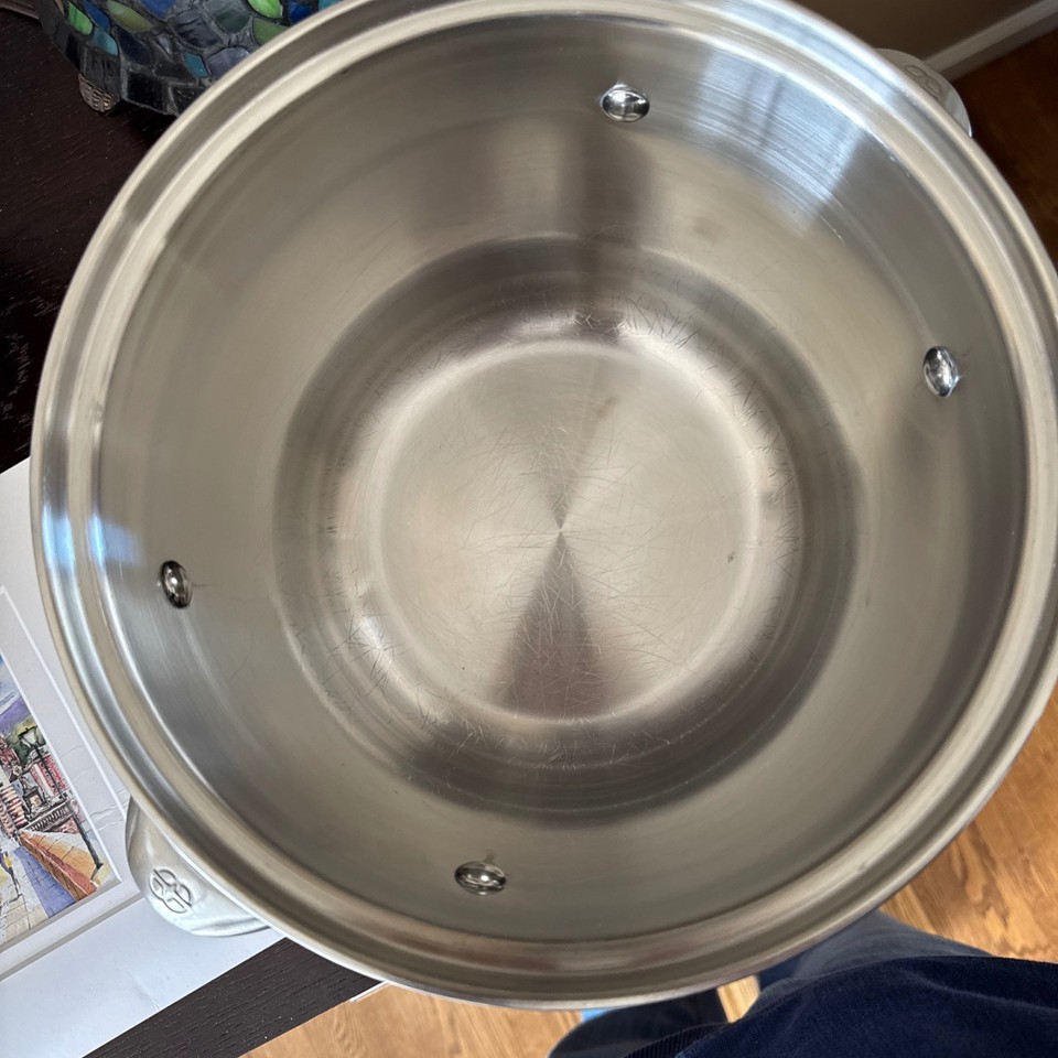 Calphalon 8 Quart Stainless Stock Pot w Lid & 2 Steamer Inserts Model ...