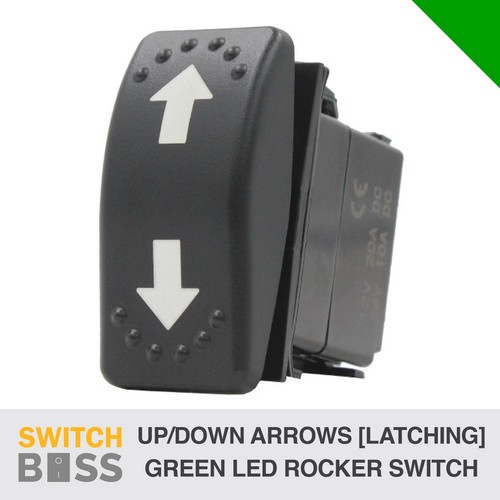 Arrows Up/Down Latching LASER ETCHED Rocker Switch - GREEN LED 12v 24v ...