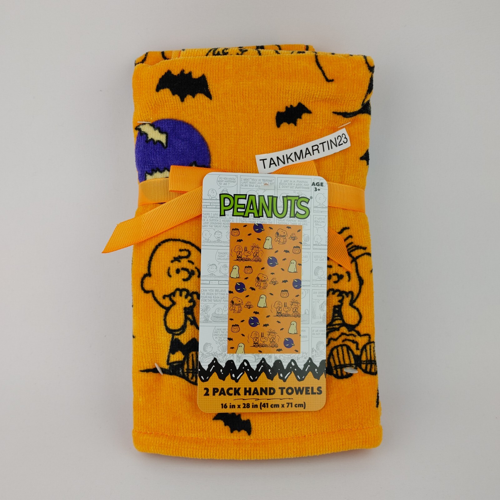 Set of 2 Peanuts Gang Charlie Snoopy Linus Hand Towels Halloween Orange ...