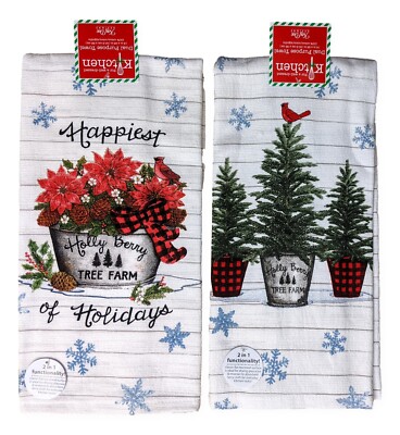Set of 2 TREE FARM Christmas Terry Kitchen Towels by Kay Dee Designs | eBay