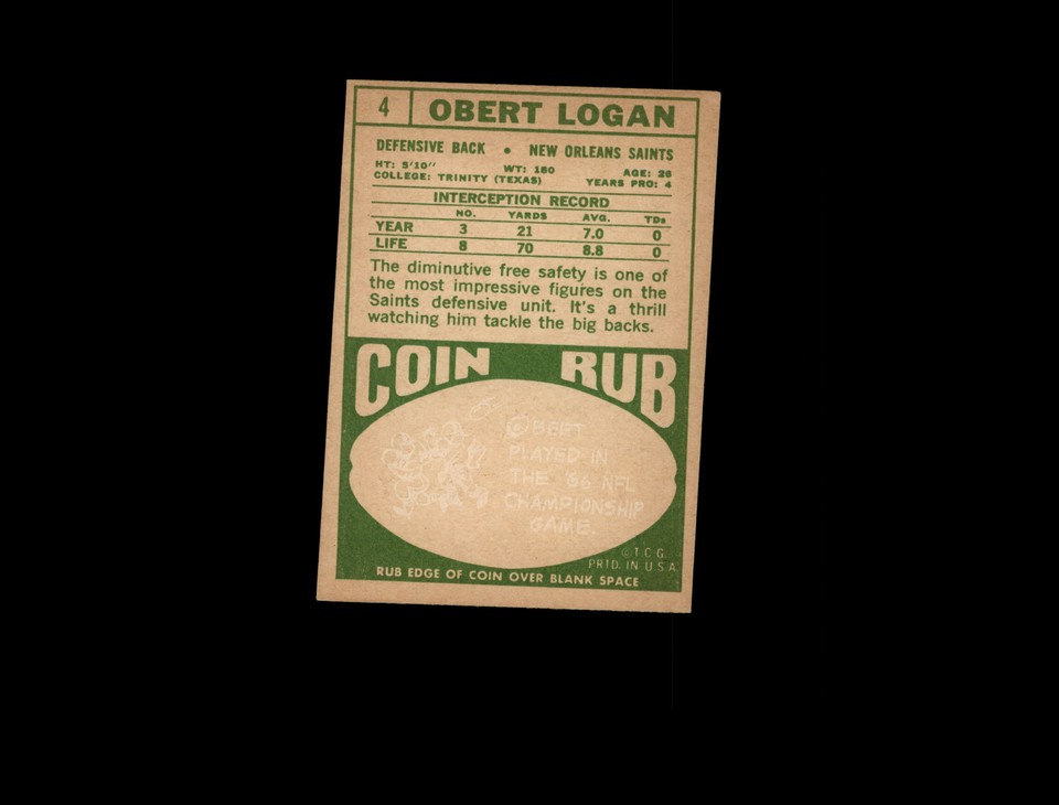 1968 Topps 4 Obert Logan VG-EX #D959459 | eBay