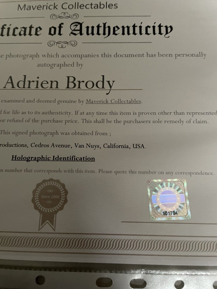 Adrien Brody Original 10x8 Autographed Photo + COA | eBay UK