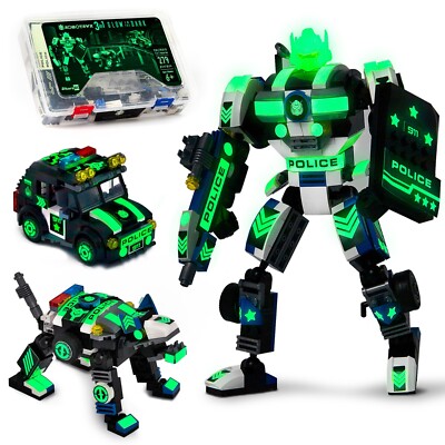 Robot Mech Building Blocks STEM Toy Glow in the Dark 3in1 Gift For Boys ...