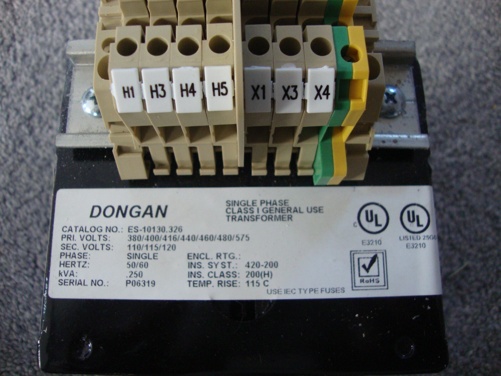 Dongan Transformer ES-10130.326, 250 kVA, 460V/480V Pri, 120V Sec, 1 ...