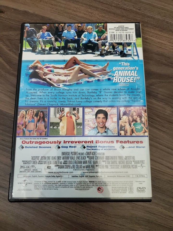 Accepted (DVD, Widescreen Edition) Justin Long, Blake Lively | eBay
