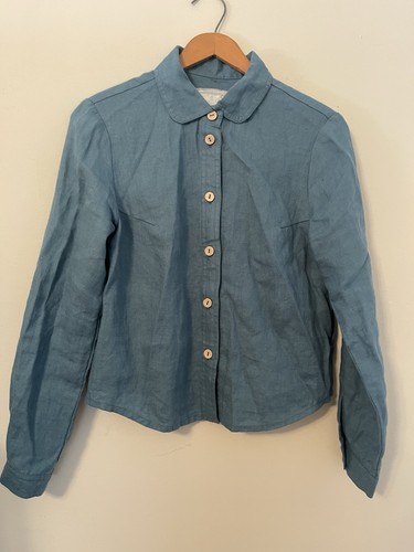 Not Perfect Linen Shirt Women S/M Small/medium Blue Button Long Sleeve ...