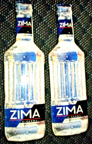 2 @ 1993 Vintage ZIMA Malt Beverage Blue Black White Metal TIN SIGNS 30 ...