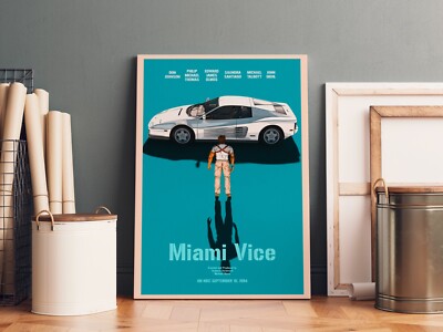 Miami Vice White Testarossa - Crockett Time Canvas Framed A2 & A3 Sizes ...