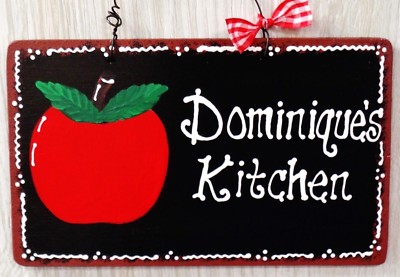 Personalize APPLE KITCHEN Name SIGN Wall Art Hanger Decor Fruit Plaque ...