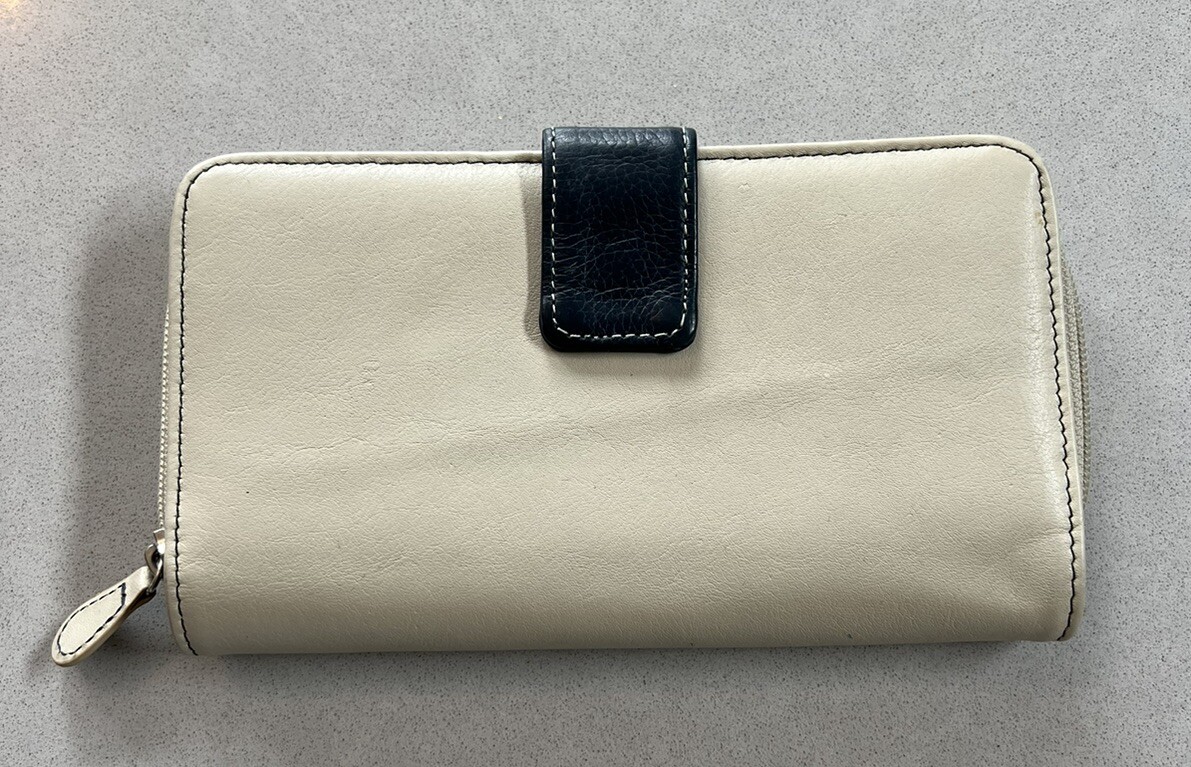 Safe Keeper Women’s Genuine Leather Zip And Snap Clutch Wallet Ivory ...
