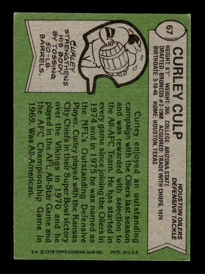 1978 Football Topps Curley Culp Houston Oilers #67 | eBay