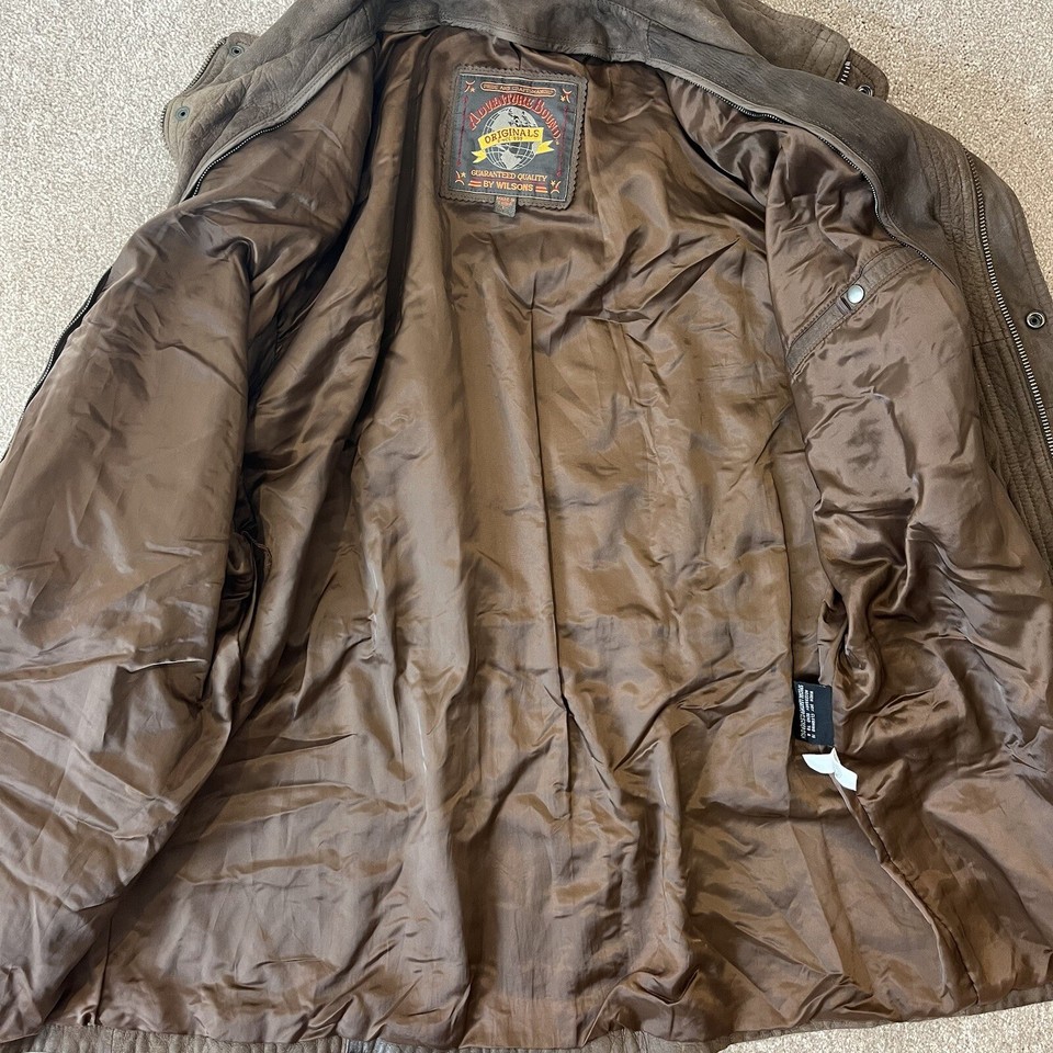 Wilsons Adventure Bound Leather Jacket Large Brown Utility MISSING HOOD ...
