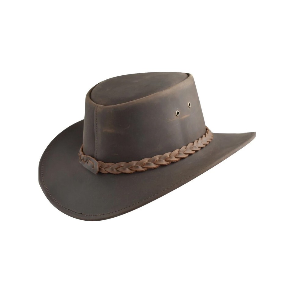 Mens Distressed Leather Western Outback Australian Hat Bush hat Brown ...