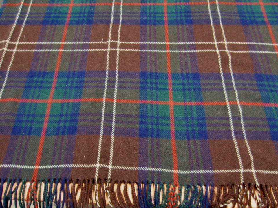 Vintage Brown Red Green Plaid WOOL THROW Good For Upcycle Repurpose 58 ...