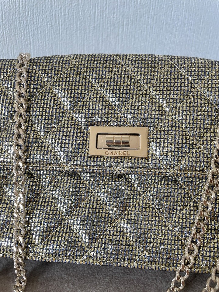 Gorgeous Authentic Chanel Reissue Limited Edition Gold Glitter Flap ...