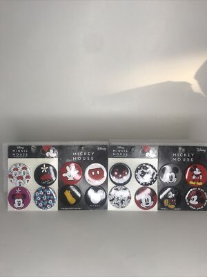 Disney Mickey & Minnie Mouse Pin Back, 4 Sets of 4 Pinback Button Rare ...