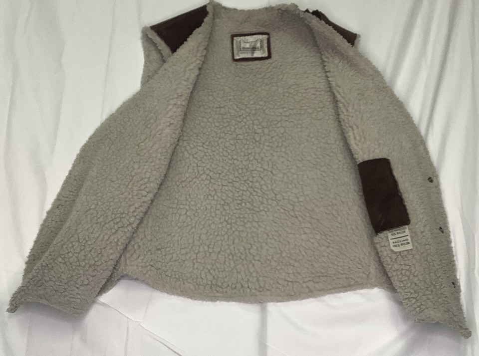 Vintage Steer Brand Men’s Large Suede Leather Vest Button Cowboy Sherpa ...