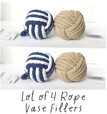 Lot Of 4 Nautical Summer Beach Lake House Rope Balls Filler Blue Brown ...