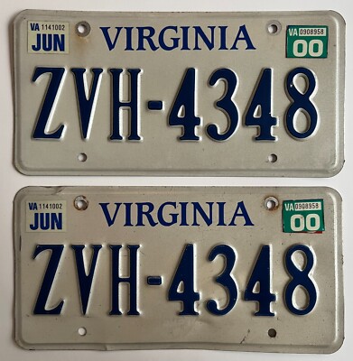 2000 Virginia License Plate PAIR Plates All Original stickers on 1990s ...