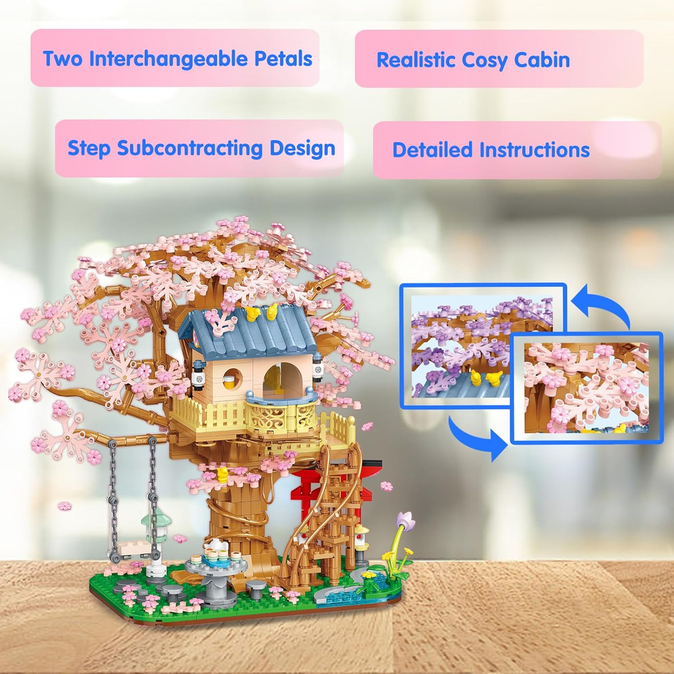 1446PCS Cherry Blossom Tree House Building Blocks Set Flower Mini ...